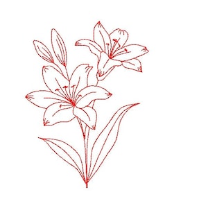 Lily Flower Embroidery Design, Line Art Embroidery Design, Machine ...