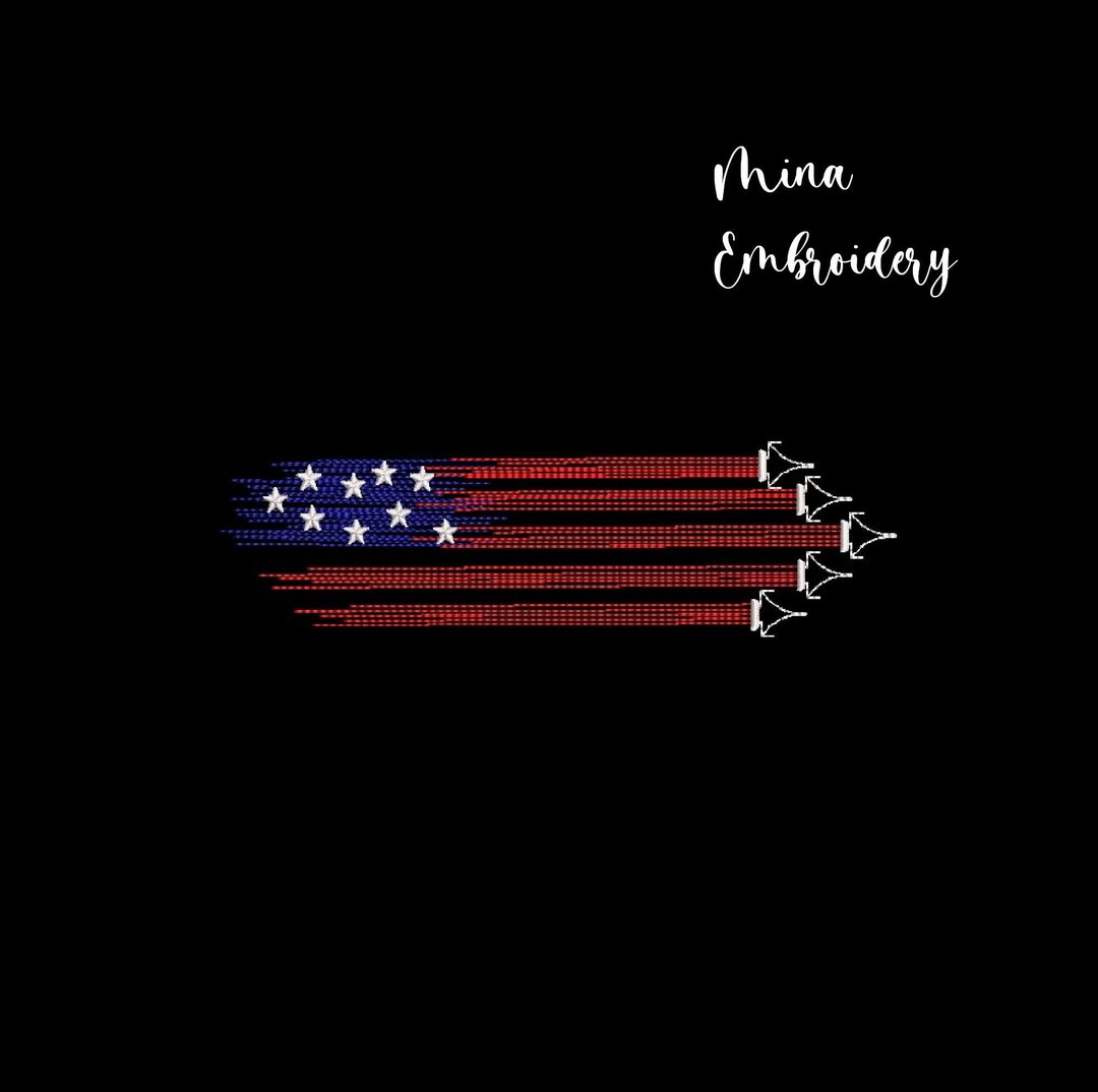 Fighter Jet Airplane American Flag Embroidery Design, 4th of July ...