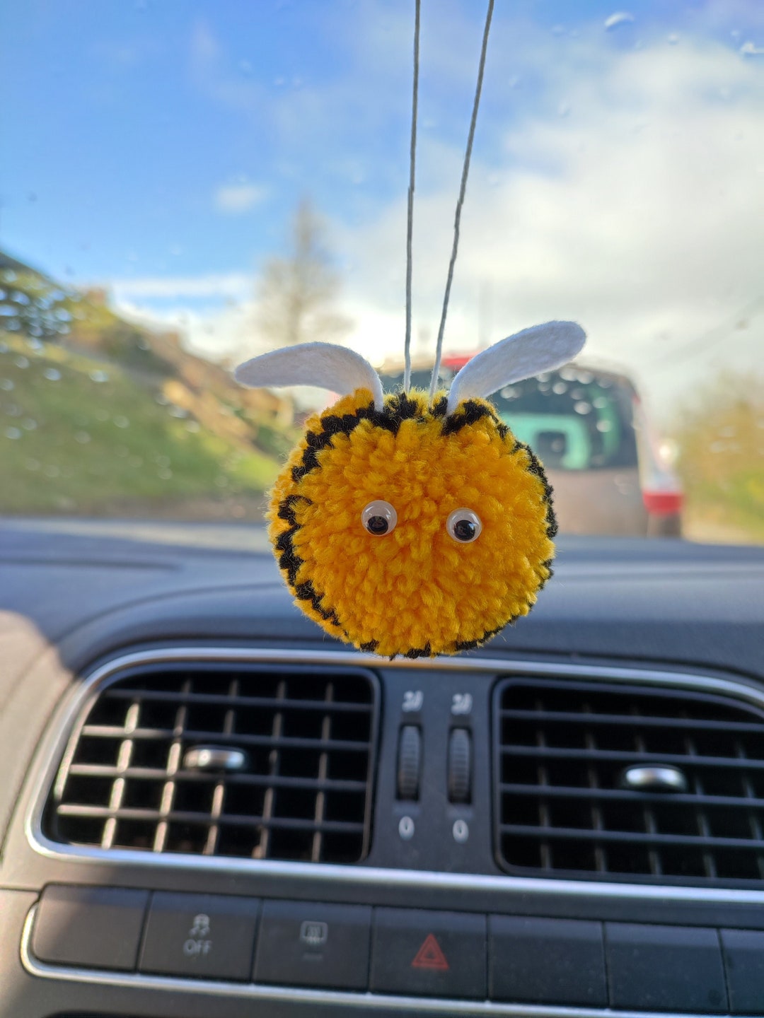 Pom Pom Bee Car Accessory | Pom Pom Bee Rear View Mirror Decoration ...