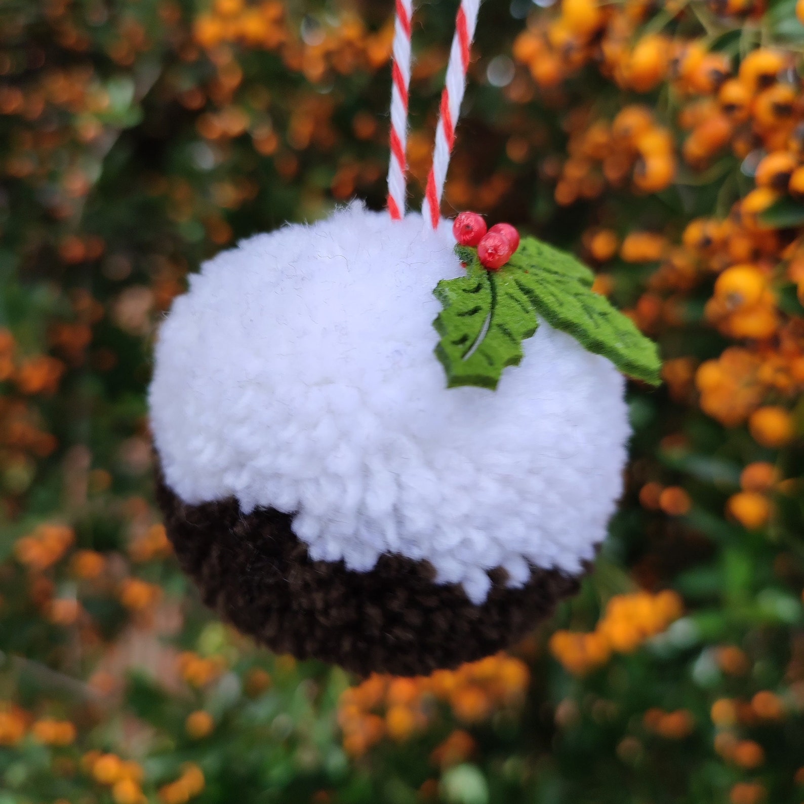 Christmas Pudding Pom Pom Hanging Decoration Pom Pom Christmas Decorations Pom Pom Christmas ...