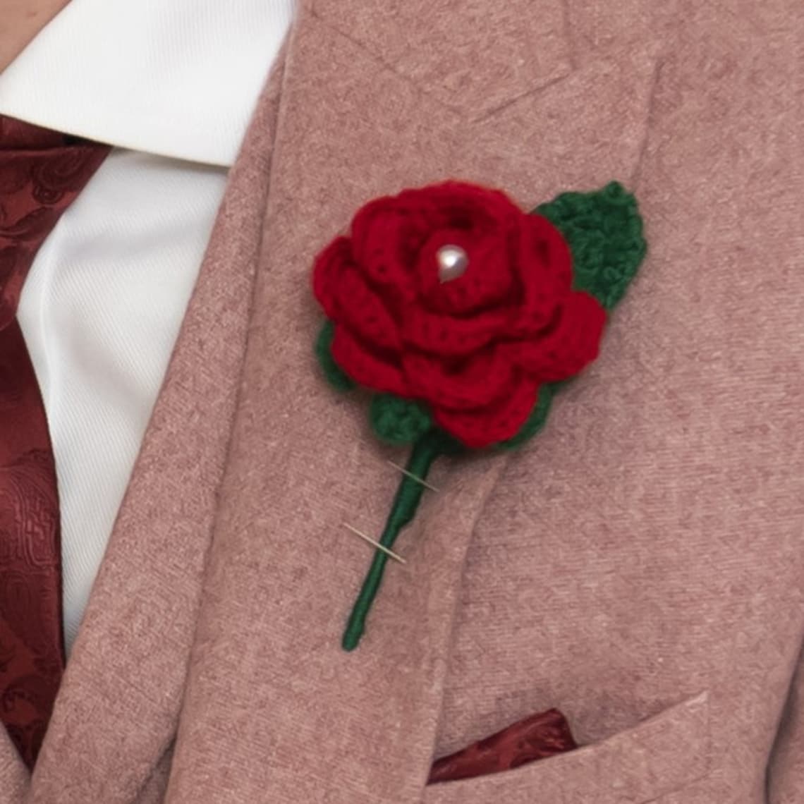 Handmade Crochet Rose Buttonhole Crochet Rose Boutonniere Buttonhole ...
