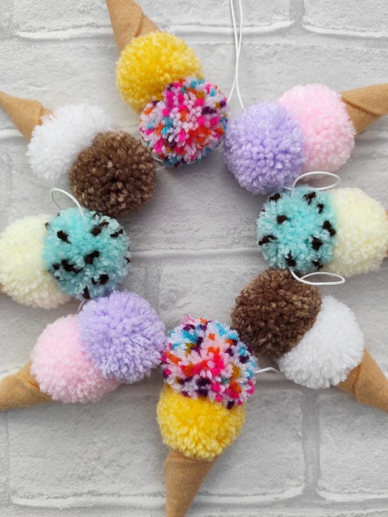 Double Scoop Pom Pom Ice Cream Garland 1m Pom Pom Ice Cream Bunting Pom ...