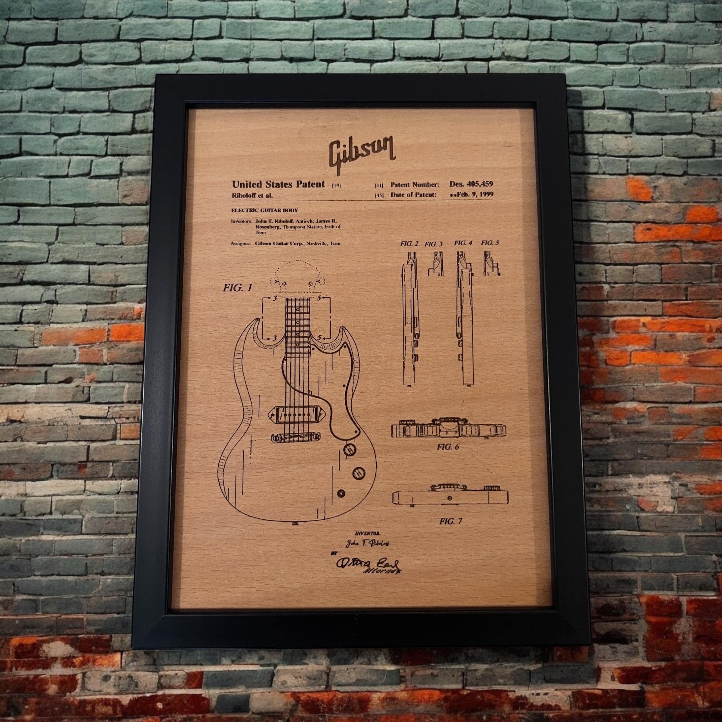 Gibson SG Guitar Blueprint Decorative Frame Painting on Natural Wood ...