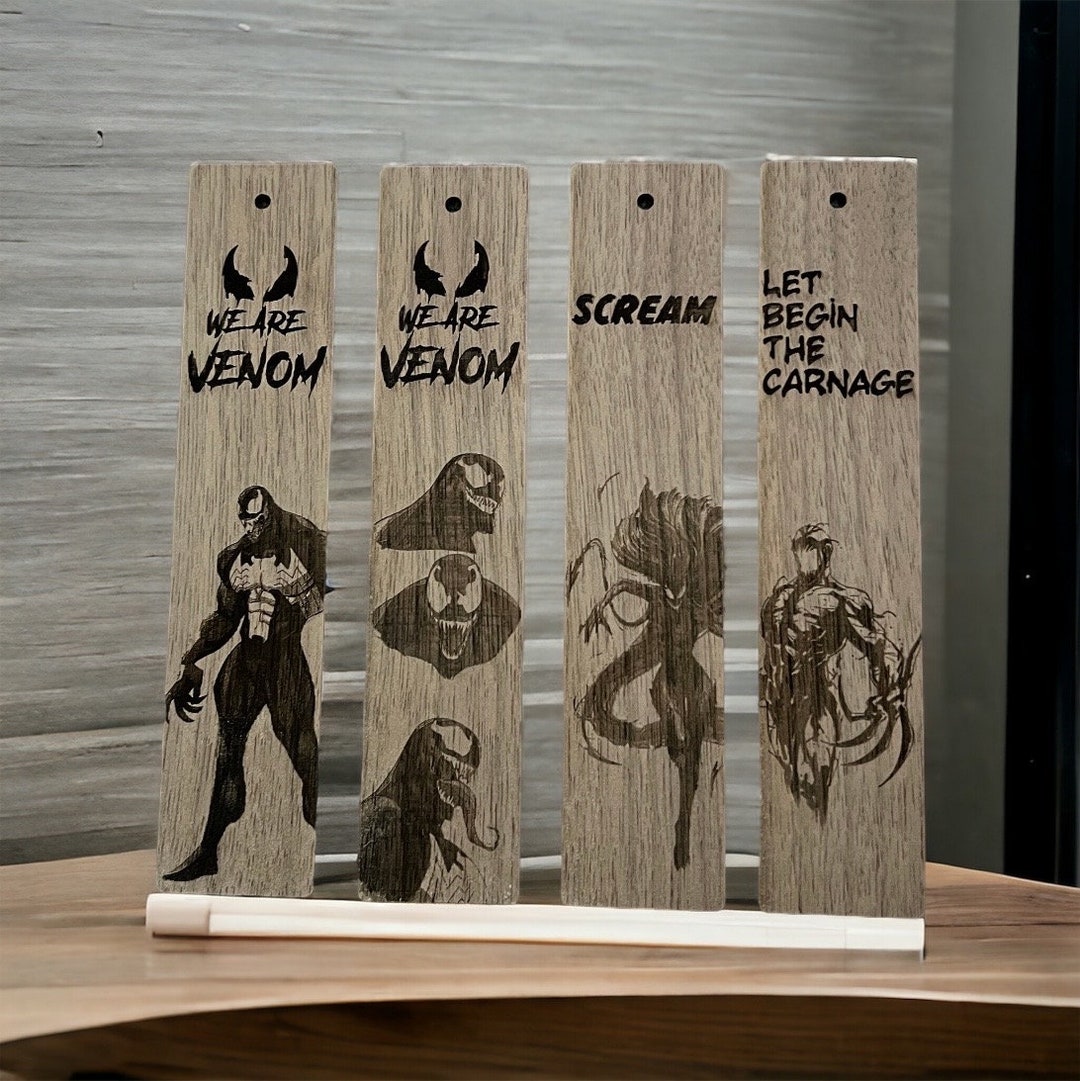 Walnut Wood Bookmark – Venom Comics Style | Handmade Dark Engraving ...