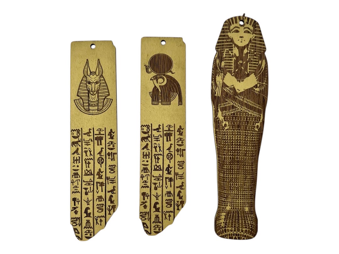 Walnut Wood Bookmark - Egyptian Art Hieroglyphs | Handcrafted Engraving ...