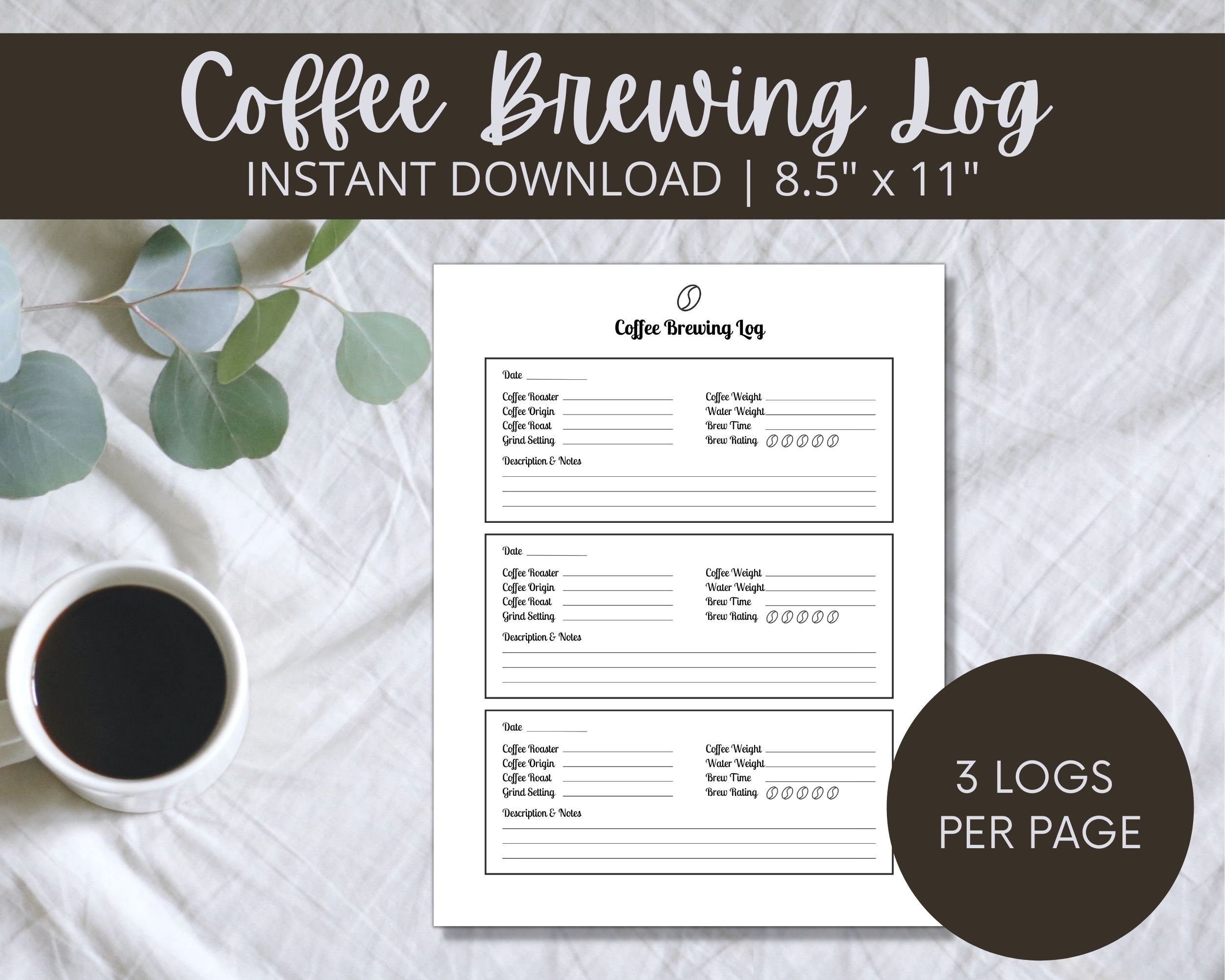 Coffee Brewing Log | Coffee Tasting Log | Printable Coffee Journal - Etsy