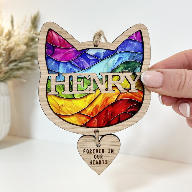 Pink Stained Glass Cat - Etsy UK
