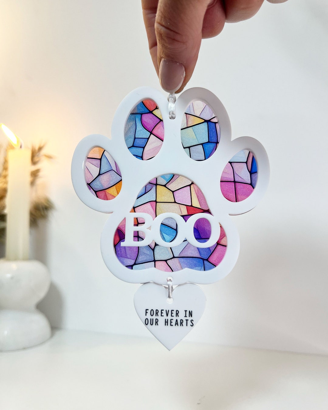 Dog Loss Sympathy Gift, Stained Glass Dog Memorial Plaque, Personalised ...