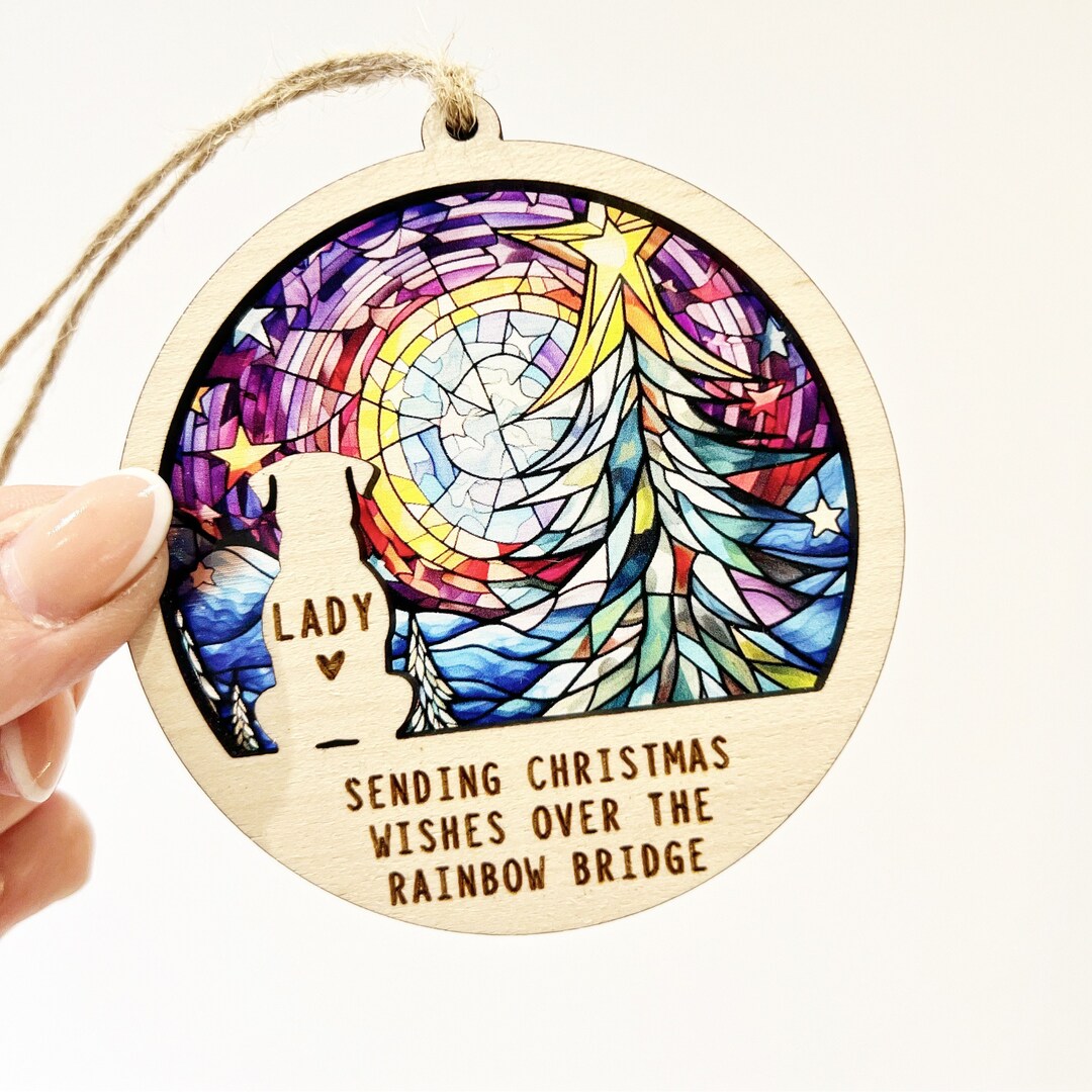Rainbow Bridge Christmas Dog Stained Glass Memorial Gift, Christmas ...