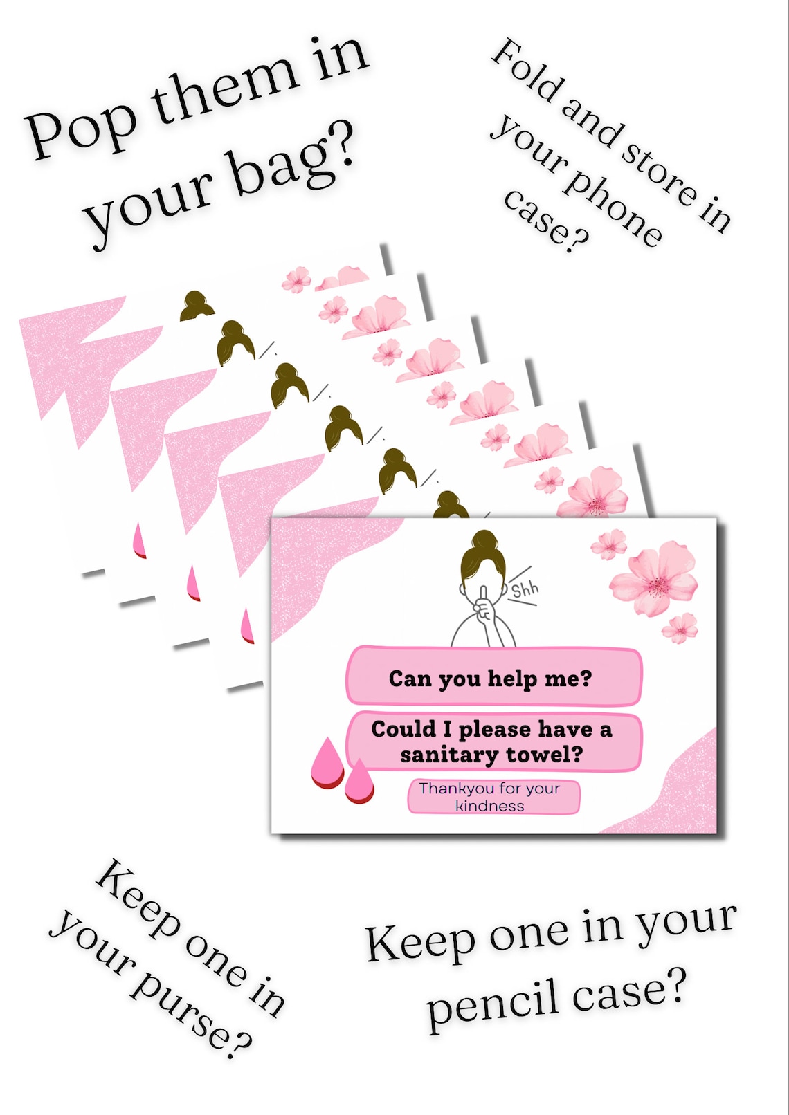 Printable Period Tracker, Period Help Cards, First Period Gift, Period ...