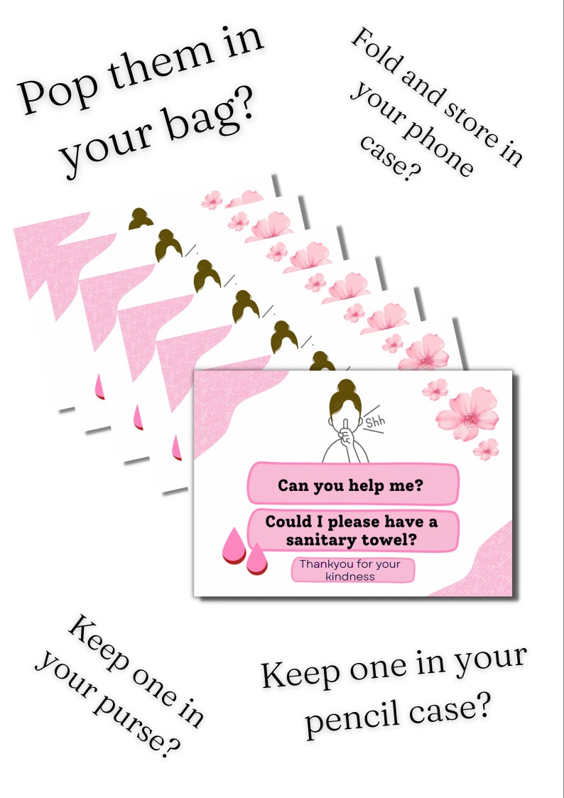 Printable Period Tracker, Period Help Cards, First Period Gift, Period ...