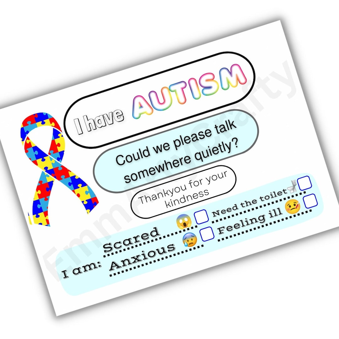 Autism Card, Autism Help Cards, Non-verbal Tools, Autistic Gift ...