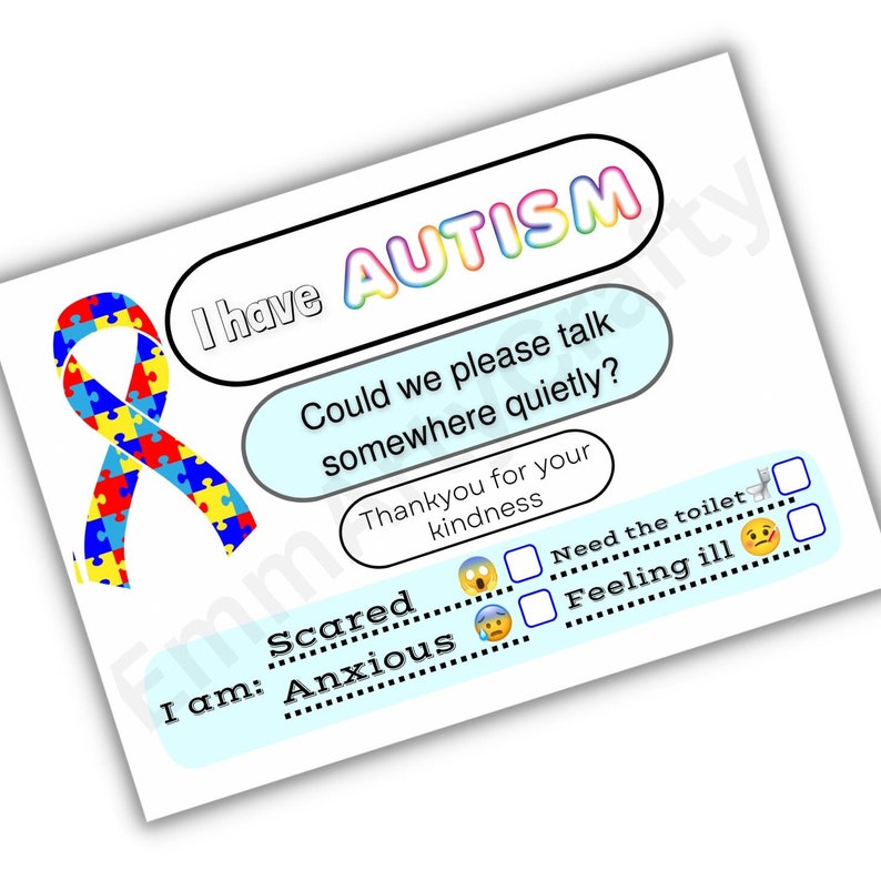 Autism Card, Autism Help Cards, Non-verbal Tools, Autistic Gift ...