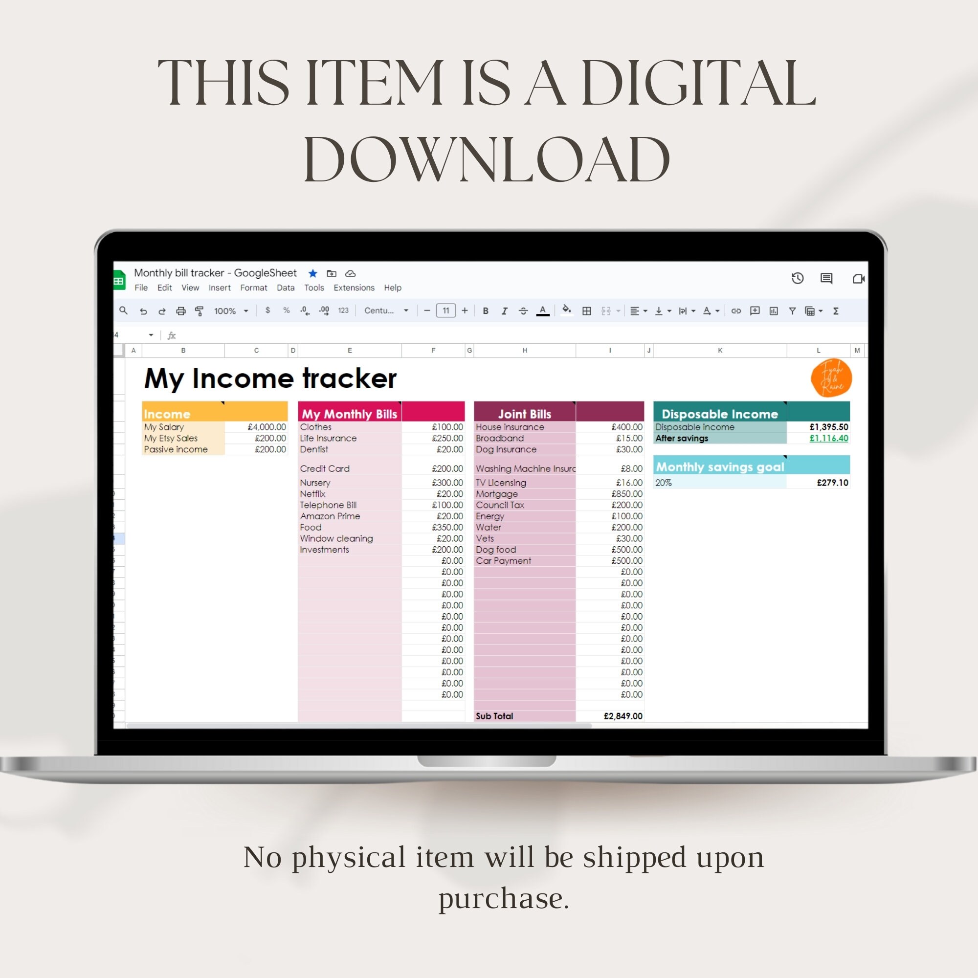 Monthly Budget Google/excel Template, Finances Tracker Google Sheet ...