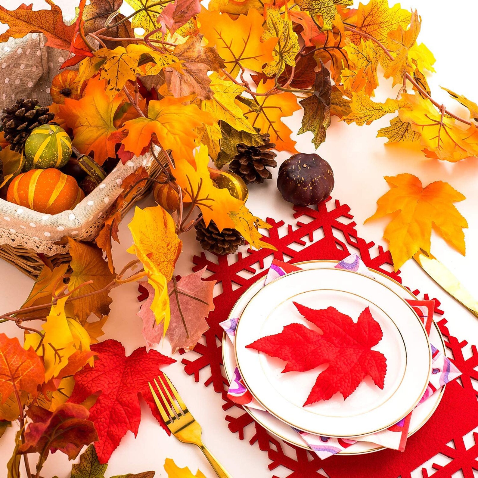 Artificial Autumn Fall Maple Leaves Garland Hanging Plant Home Garden ...