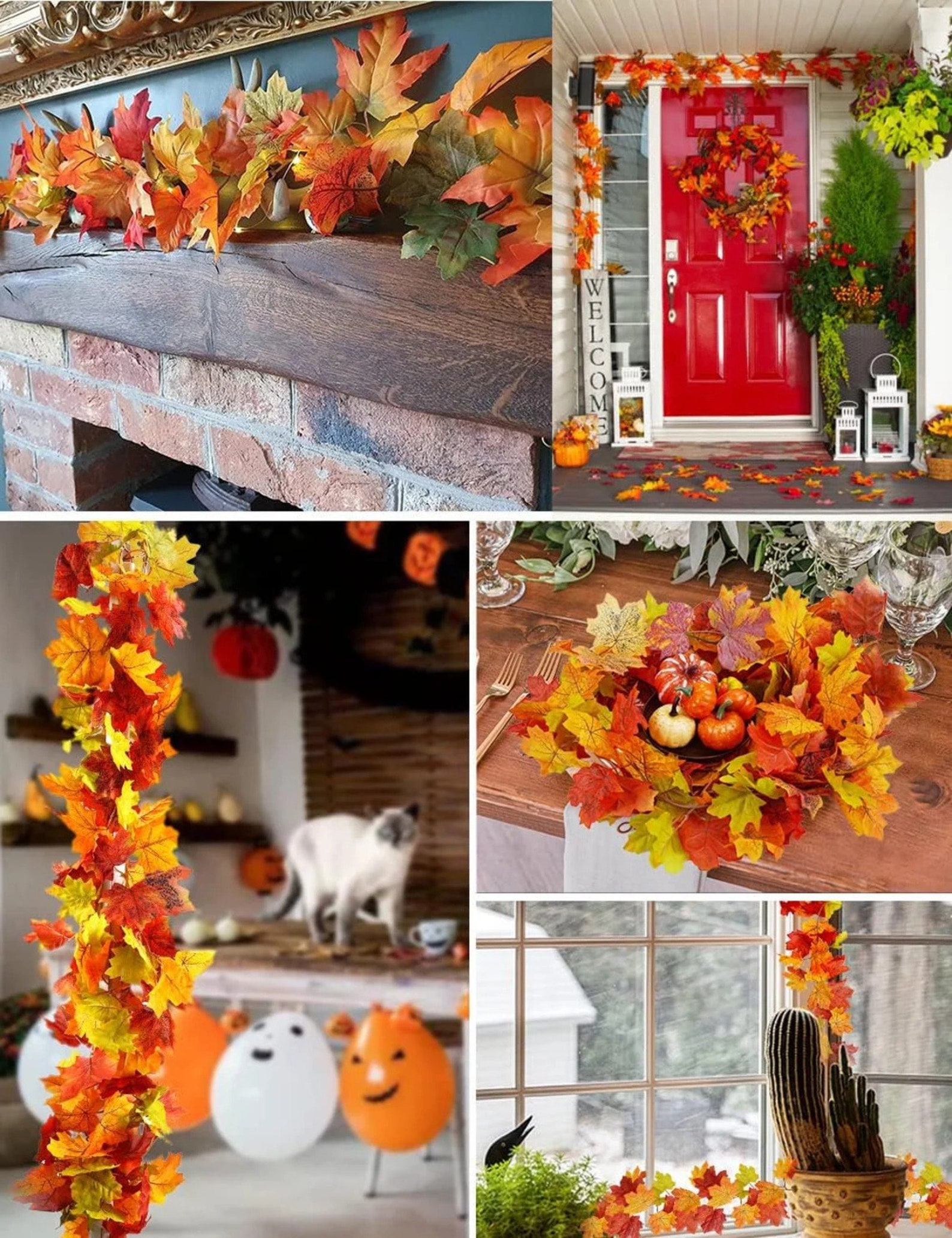 Artificial Autumn Fall Maple Leaves Garland Hanging Plant Home Garden ...