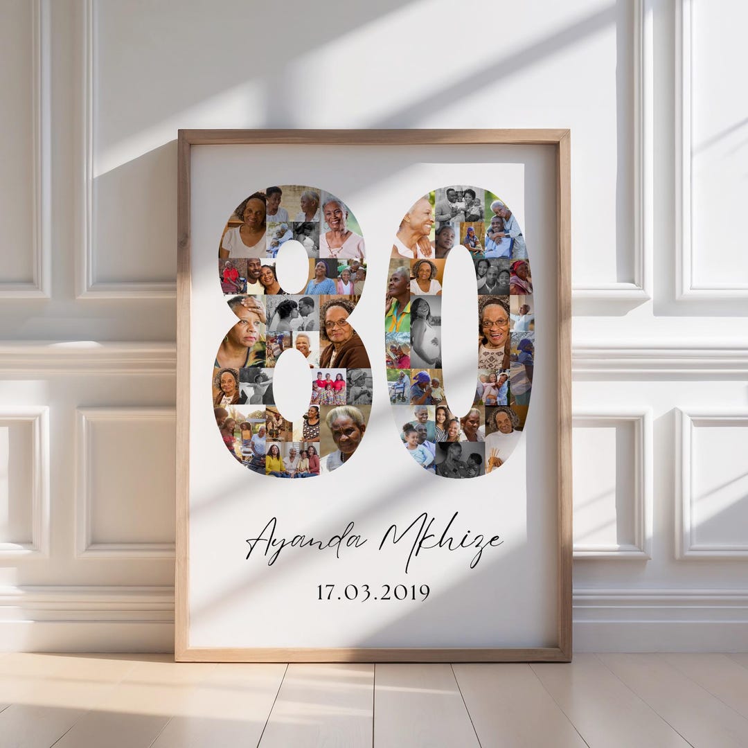 80th Birthday Photo Collage Template | Canva Editable | Printable Gift ...