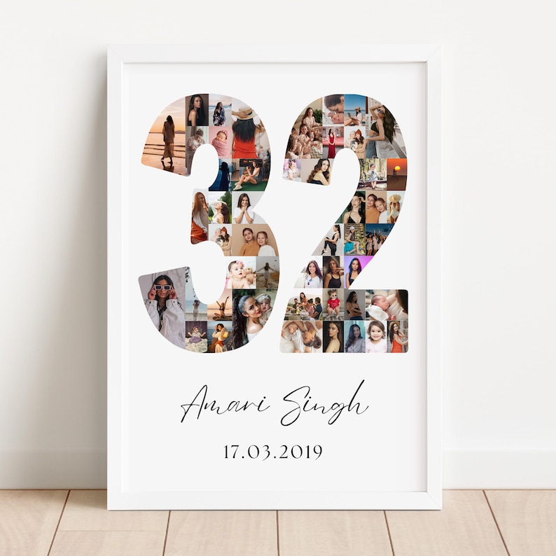 32nd Birthday Photo Collage Template | Canva Editable | Printable Gift ...