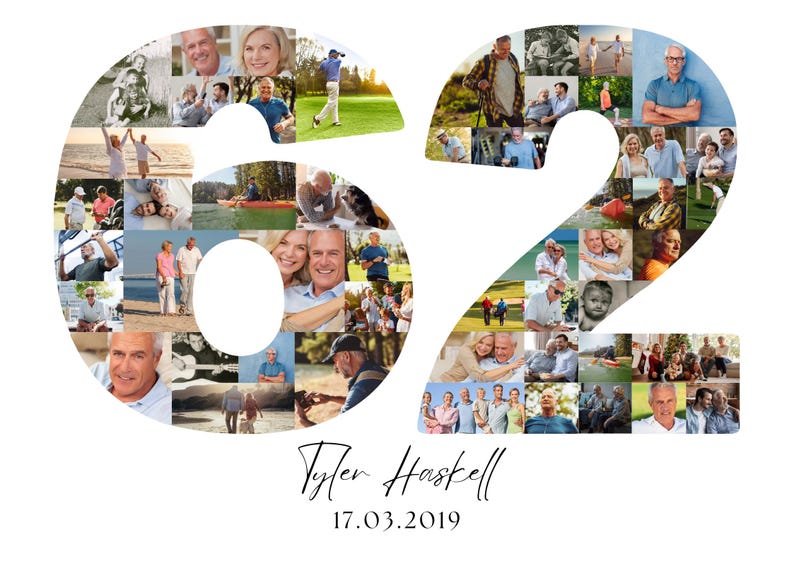 62nd Birthday Photo Collage Template | Canva Editable | Printable Gift ...