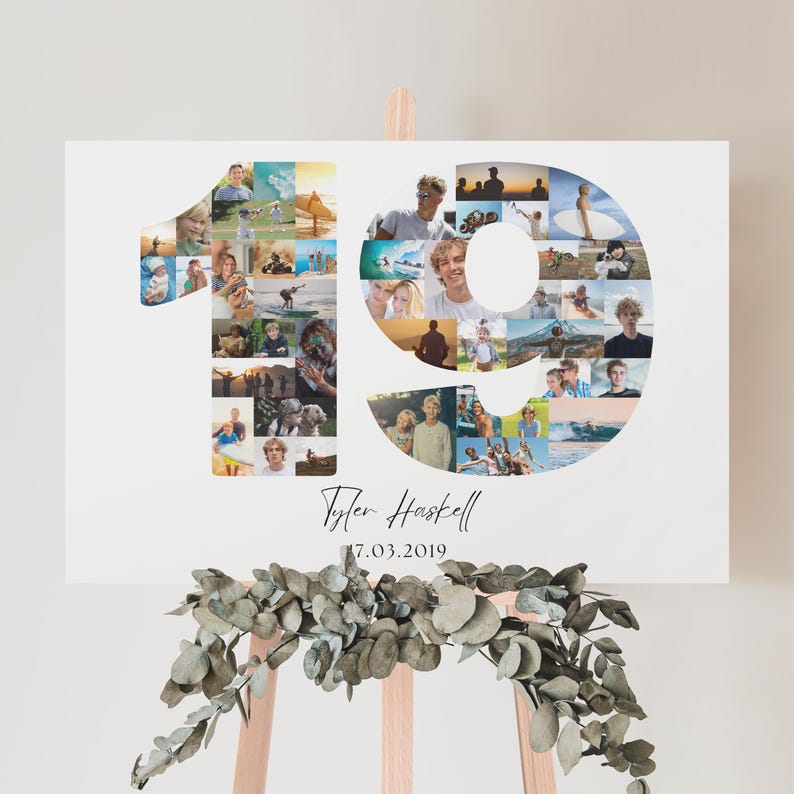 19th Birthday Photo Collage Template | Canva Editable | Printable Gift ...