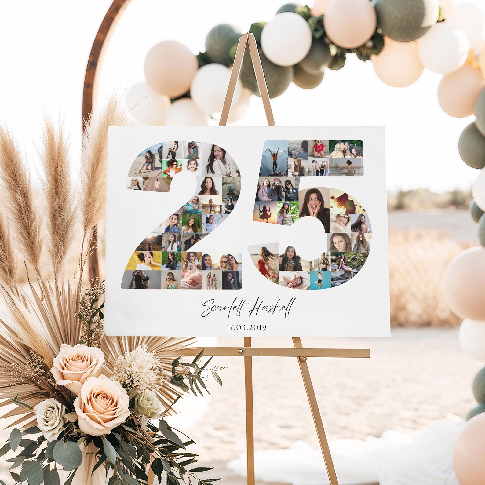 25th Birthday Photo Collage Template | Canva Editable | Printable Gift ...