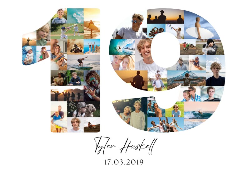 19th Birthday Photo Collage Template | Canva Editable | Printable Gift ...