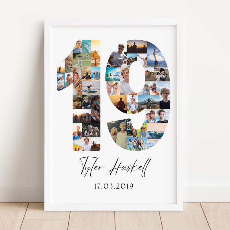 19th Birthday Photo Collage Template | Canva Editable | Printable Gift ...