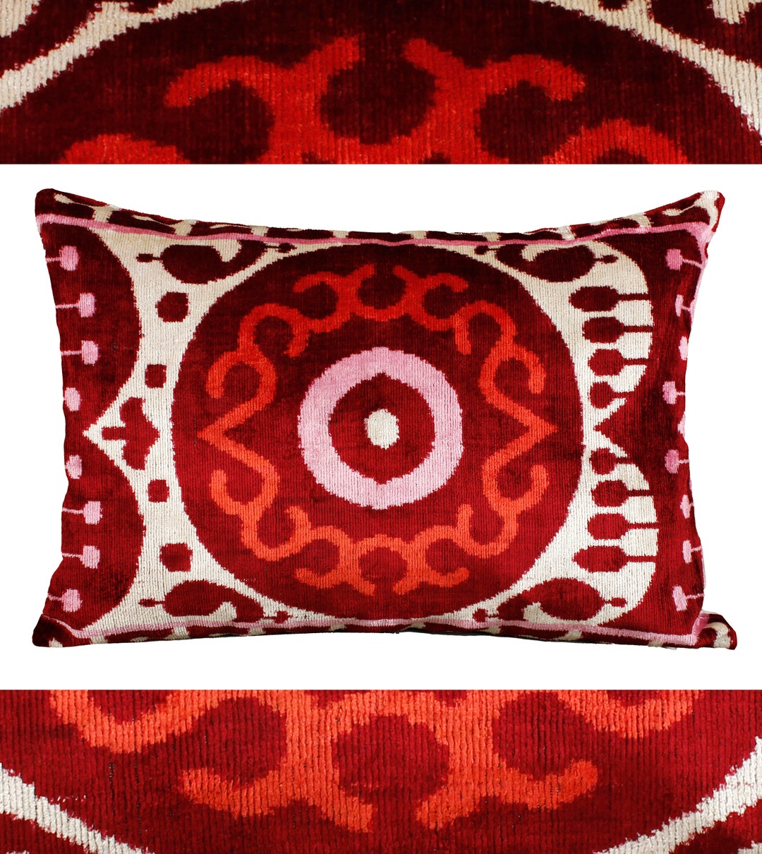 Red Velvet Ikat Pillow,red Velvet Throw Pillow,red Lumbar Pillow,20x20 ...