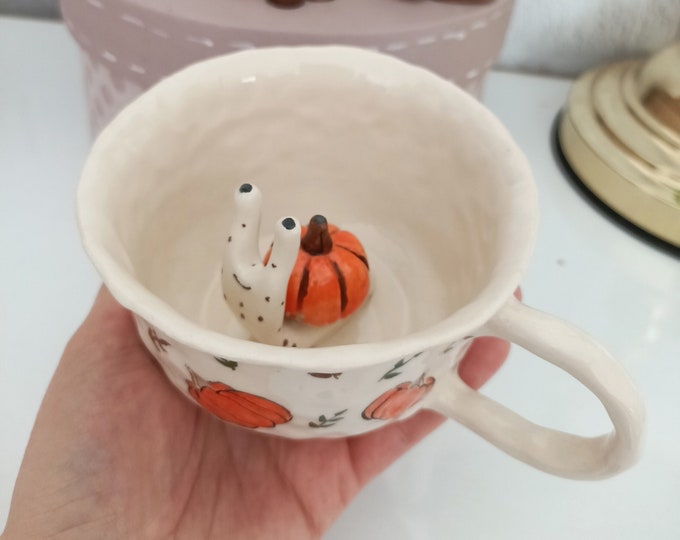 Snail Mug, Orange Mug, Pumpkin Mug, Pumpkin Cup, Handmade Ceramic ...