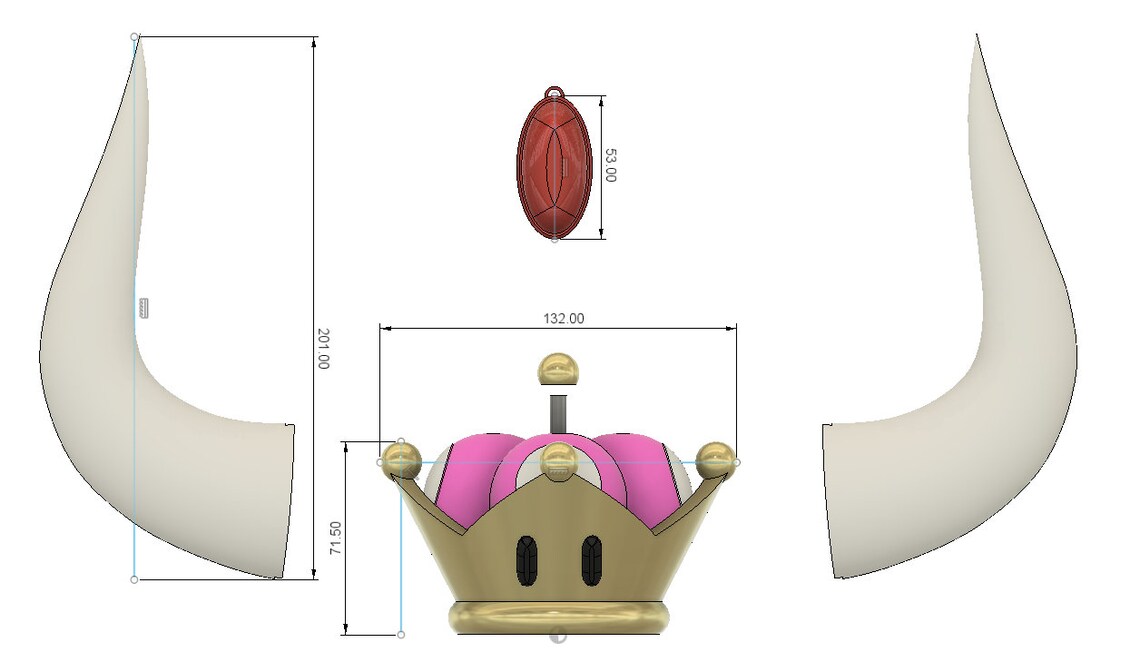 Bowsette Crown & Horns and Brooch Set STL Files for 3D | Etsy