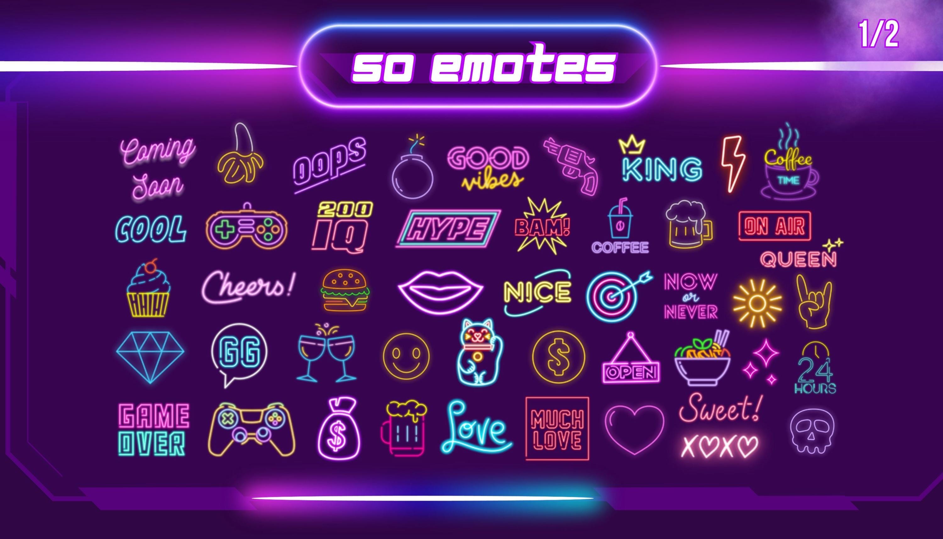 Pack 50 Neon Emote Bundle PNG – Twitch, Discord, Youtube – Transparent ...