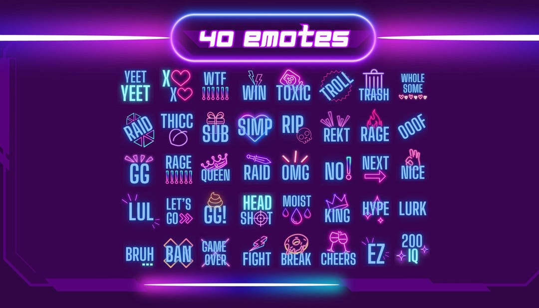 Pack 40 Neon Blue Emotes PNG – Twitch, Discord, Youtube ...