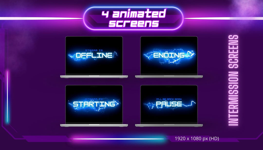 4 Electric Intermission Animated Screens | Start, Pause, End, Offline ...