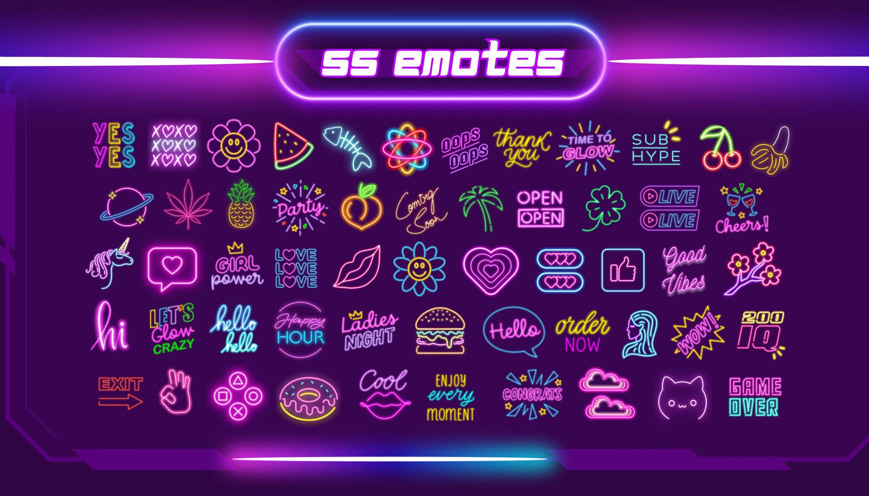 Pack 55 Neon Emote Bundle PNG – Twitch, Discord, Youtube – Transparent ...