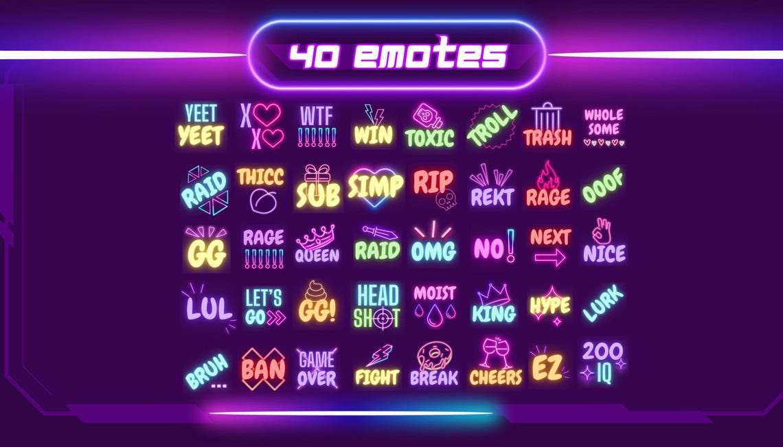 Pack 40 Neon Emotes PNG – Twitch, Discord, Youtube, ... – Transparent ...