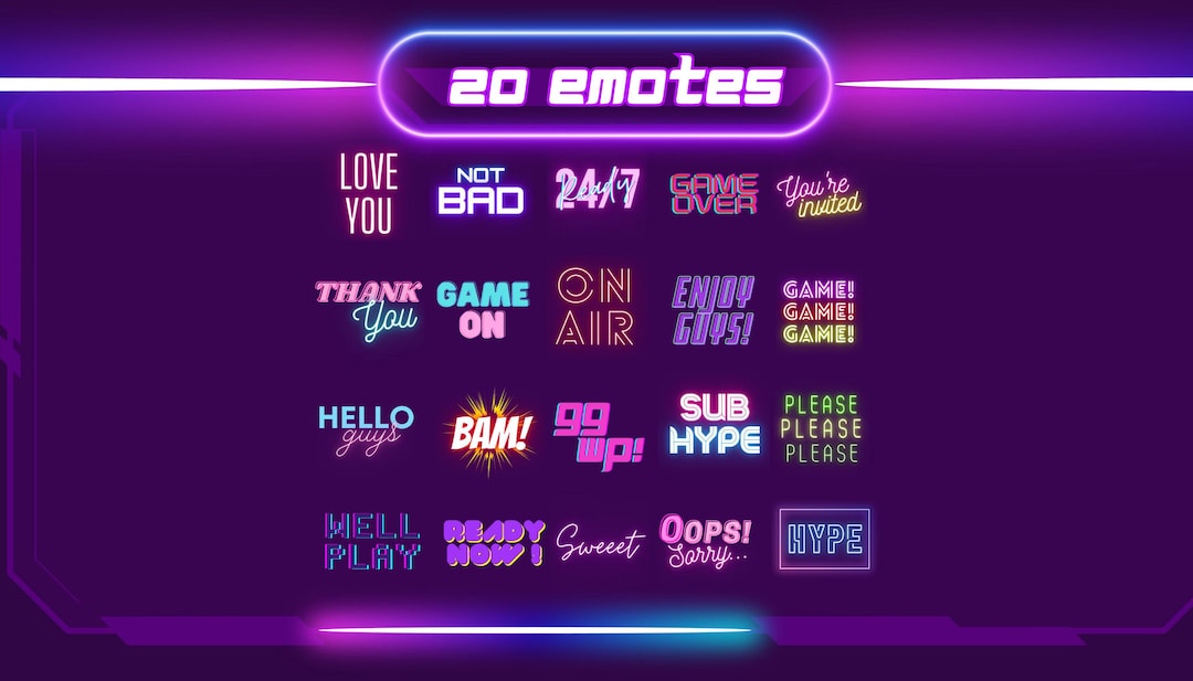 Pack 20 Neon Sign Emote Bundle PNG – Twitch, Discord, Youtube ...