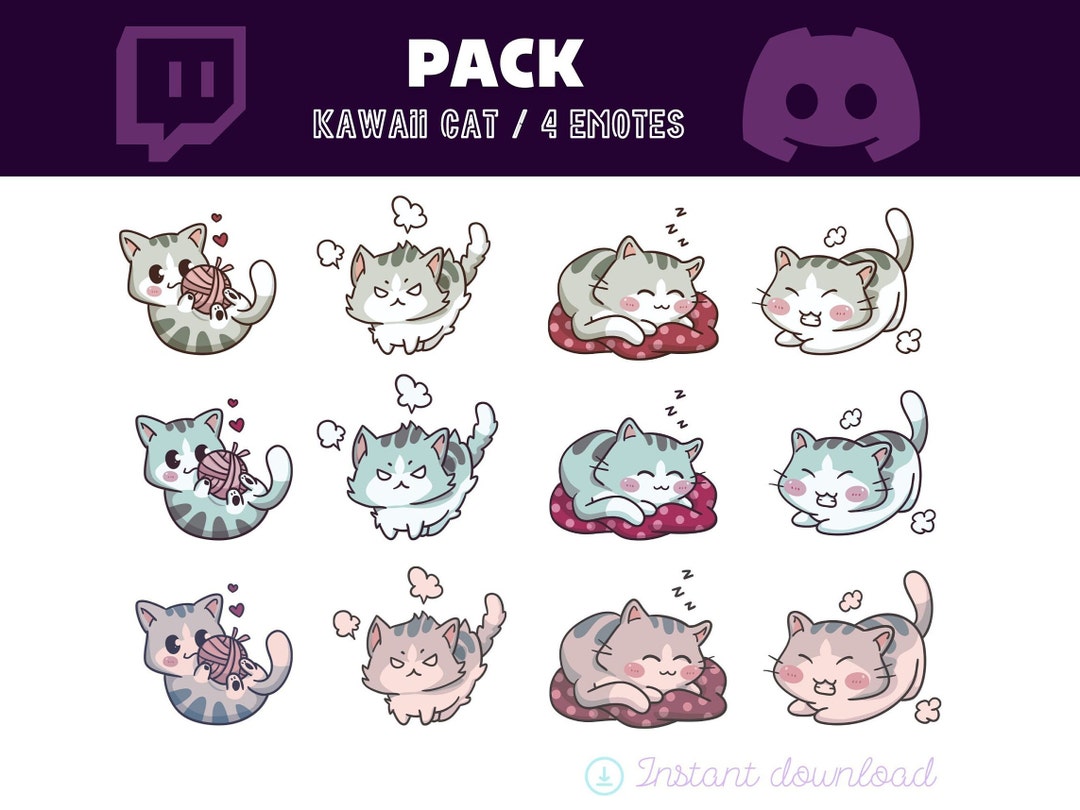 PACKAGE 4 Kawaii Cat Emotes 3 Colors Included Twitch - Etsy