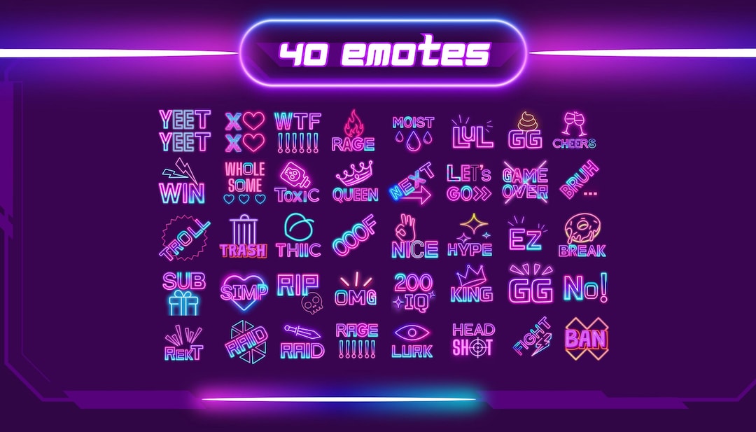 Pack 40 Neon Emotes PNG – Twitch, Discord, Youtube, Etc – Transparent ...
