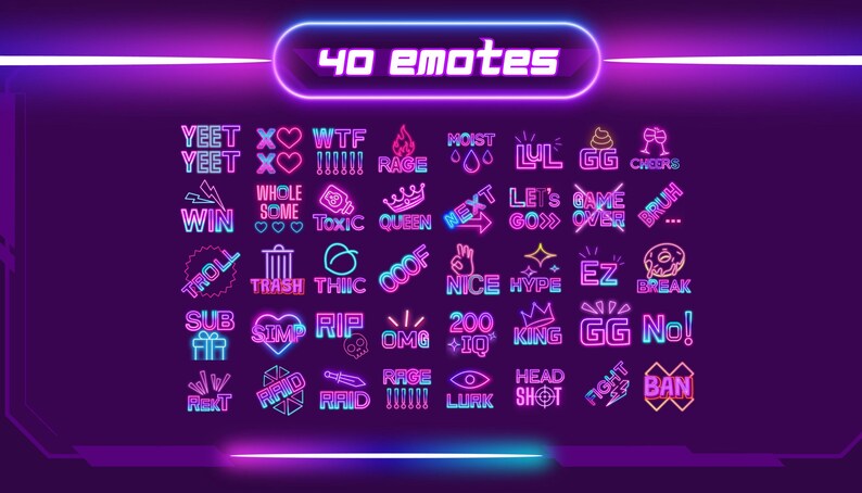 Pack 40 Neon Emotes PNG – Twitch, Discord, Youtube, Etc – Transparent ...