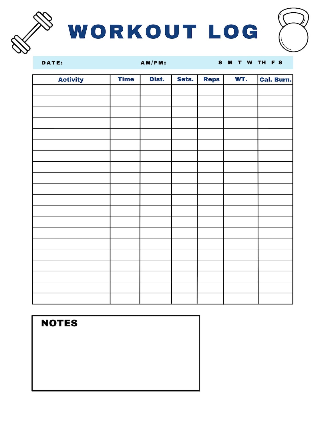 Workout Log, Exercise Log, Fitness Tracker, Weightloss, Health ...