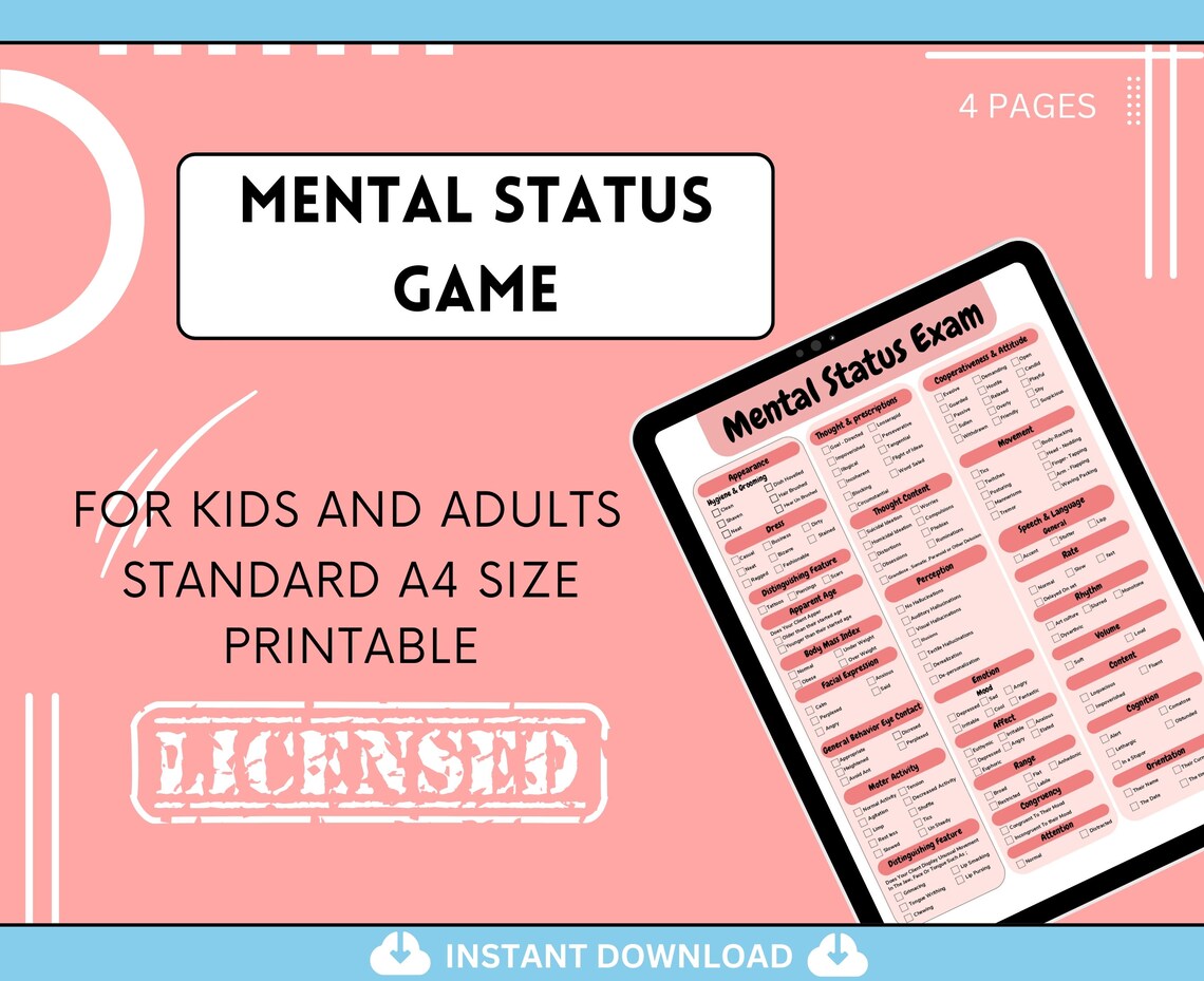 Mental Status Exam, MSE Cheat Sheet, Fillable Therapy Forms, Intake ...