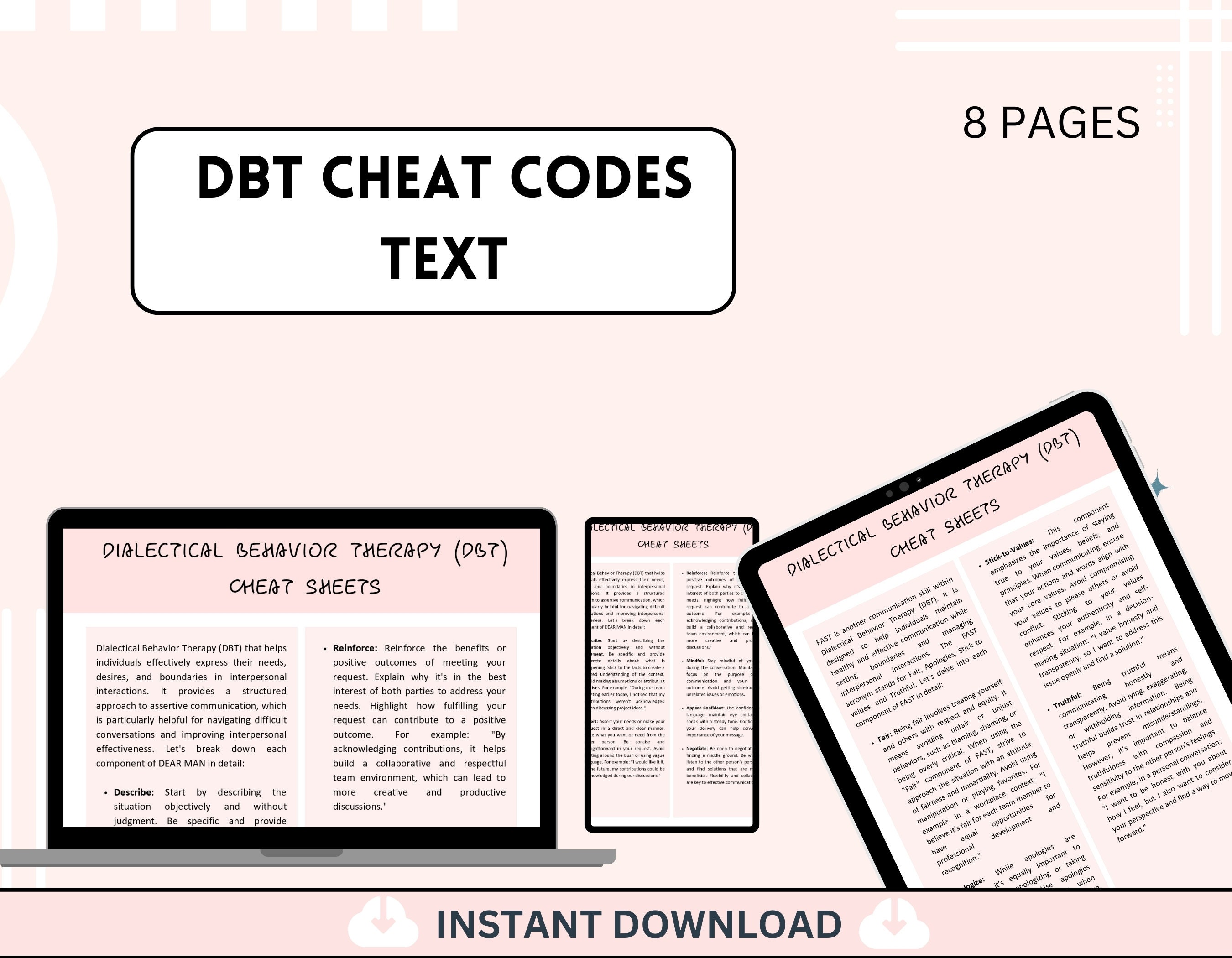 DBT Cheat Sheet, DBT Coping Skills Card, DBT Mental Health Therapy Tool ...