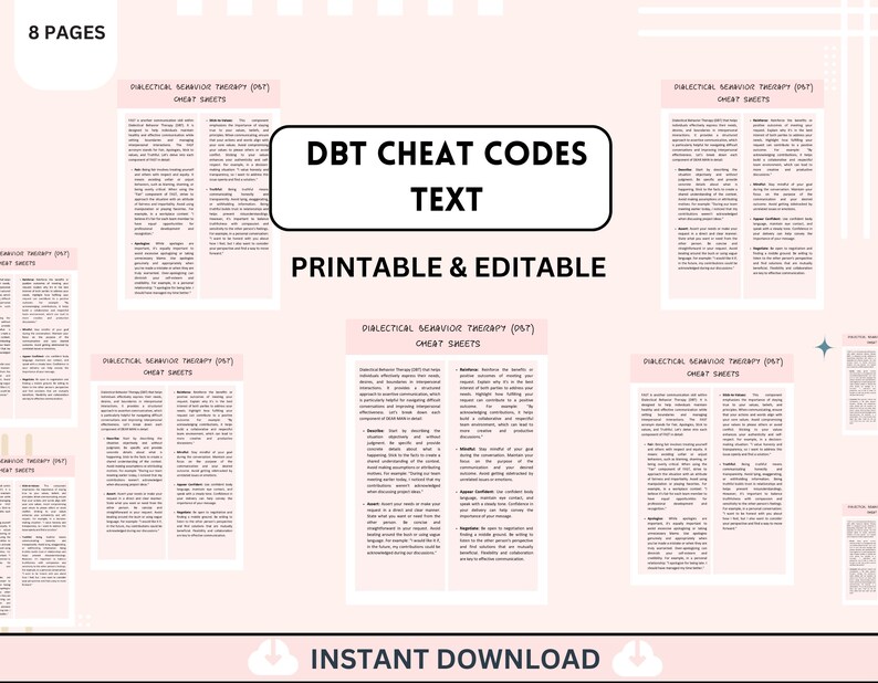 DBT Cheat Sheet, DBT Coping Skills Card, DBT Mental Health Therapy Tool ...