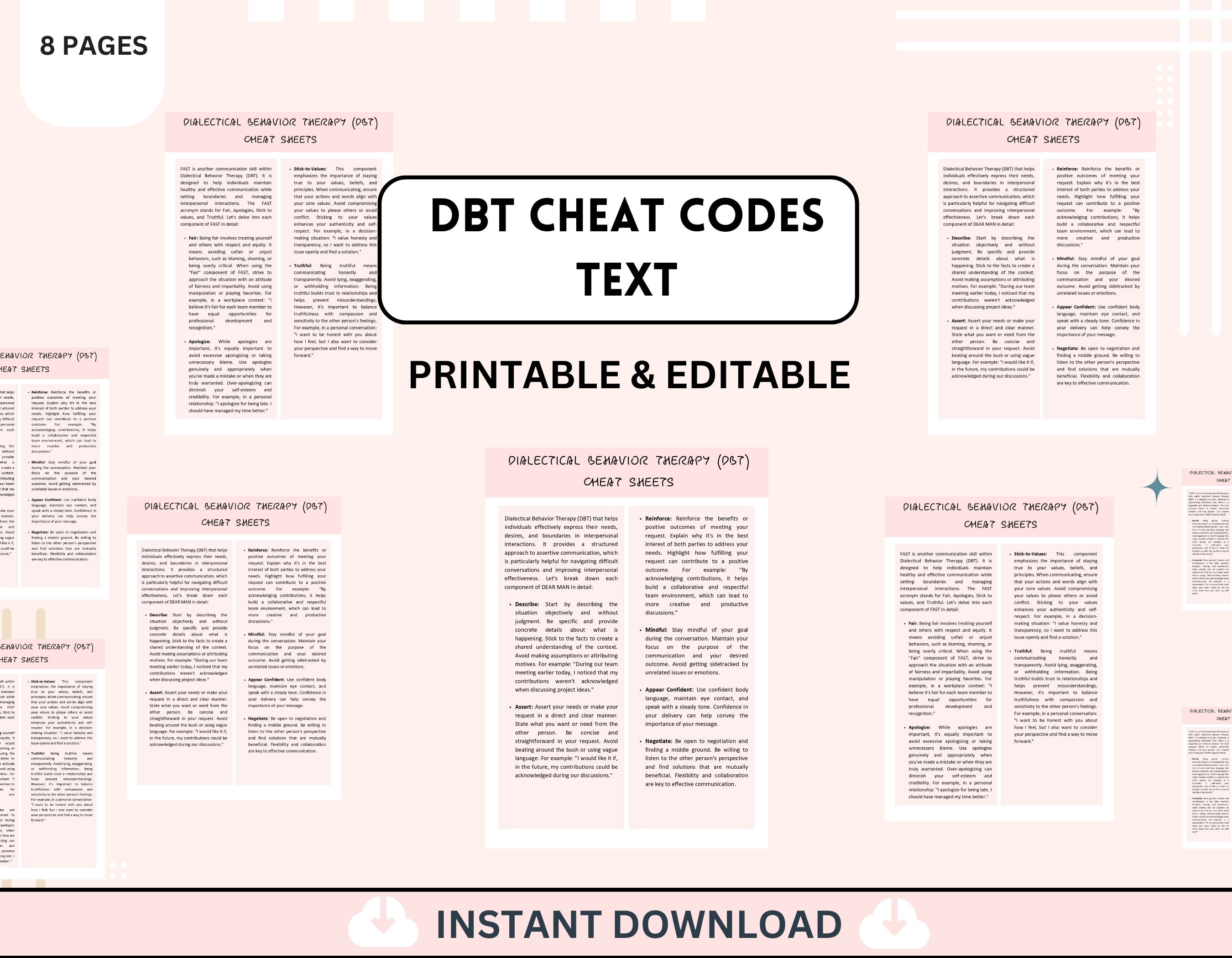 DBT Cheat Sheet, DBT Coping Skills Card, DBT Mental Health Therapy Tool ...