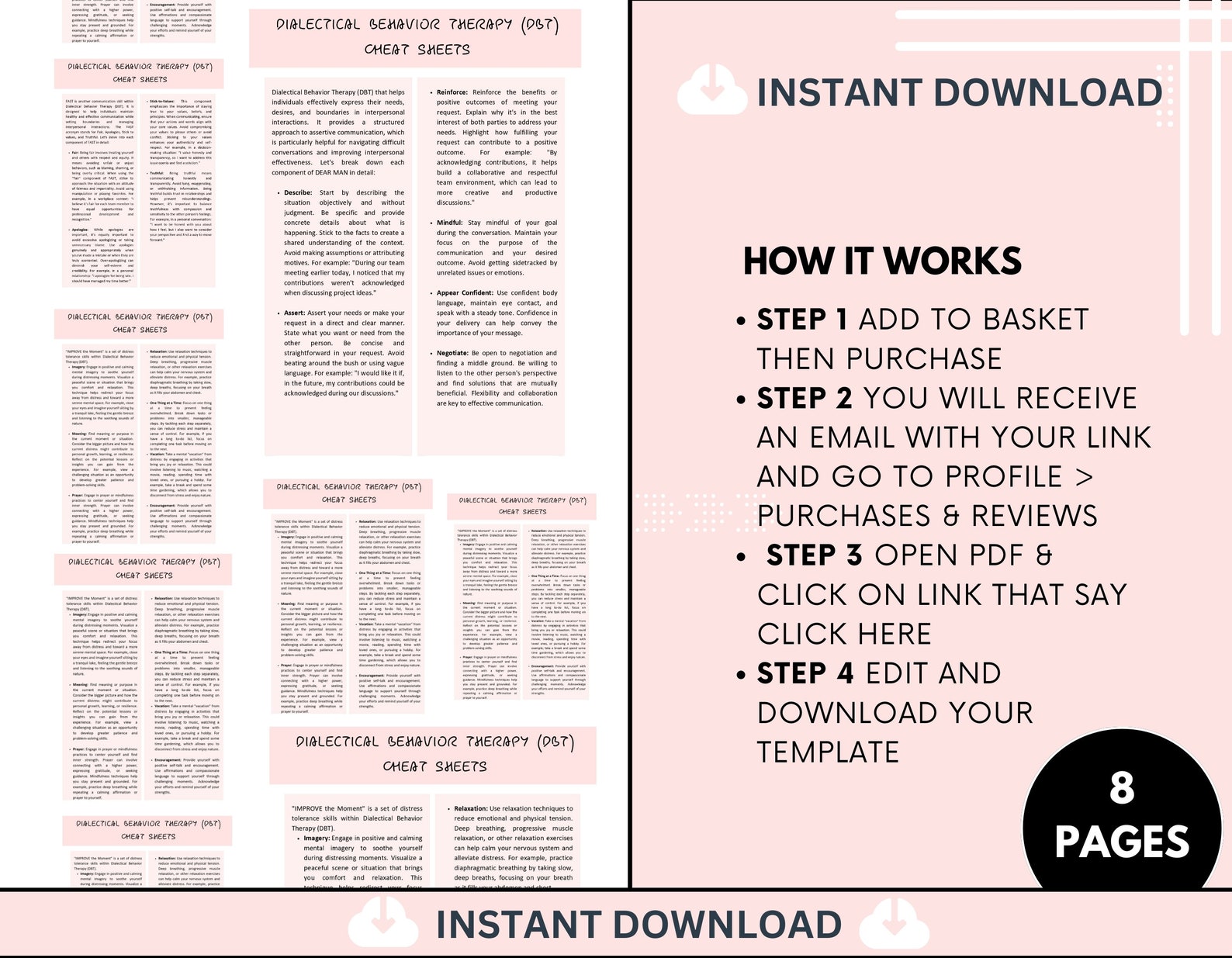 DBT Cheat Sheet, DBT Coping Skills Card, DBT Mental Health Therapy Tool ...