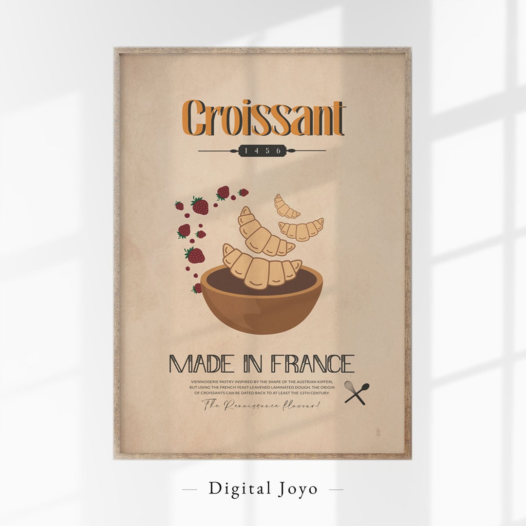 Croissant Poster Printable Wall Art, Food Print, Retro Downloadable ...