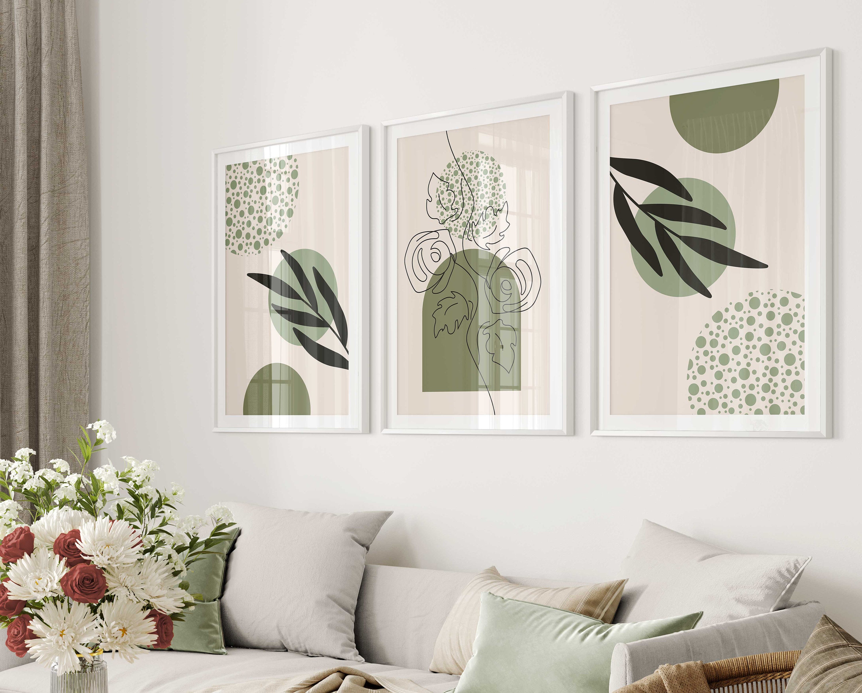 Art mural botanique vert sauge, lot de 3 estampes d'art mural vert ...