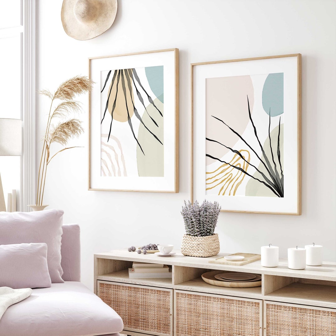 Boho Wall Art Set of 2 Boho Coastal Wall Art Modern Neutral - Etsy
