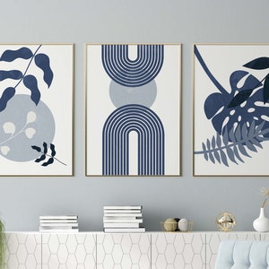 3 Piece Navy Blue Wall Art Set, Blue Printable Wall Art, Set of 3 ...