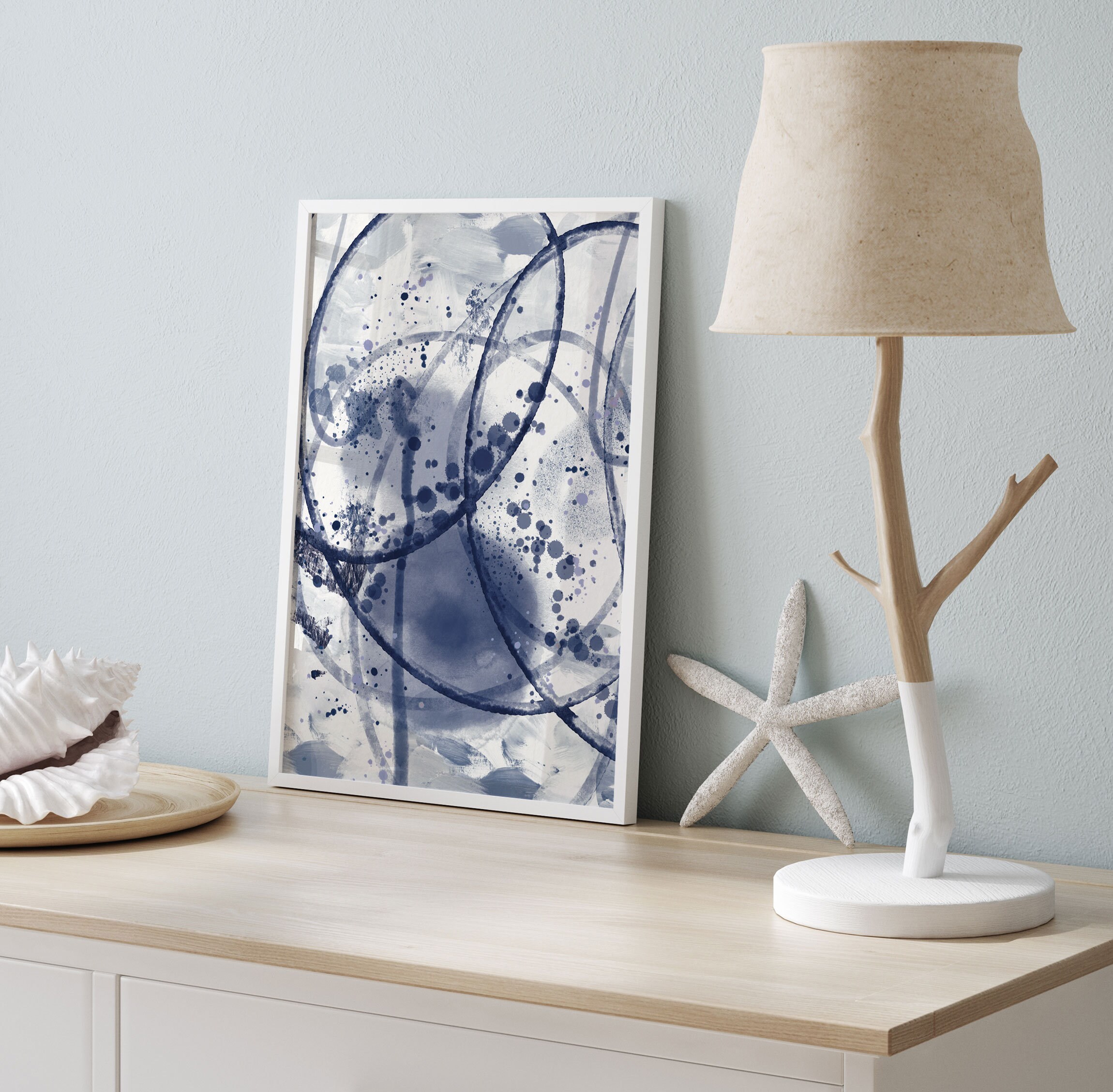 Abstract Blue Wall Art Set 3 Piece Art Prints Brush Strokes - Etsy